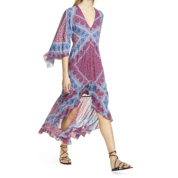 ba&sh | Dresses | Bash Usso Mixed Print High Low Midi Dress Paisley ...